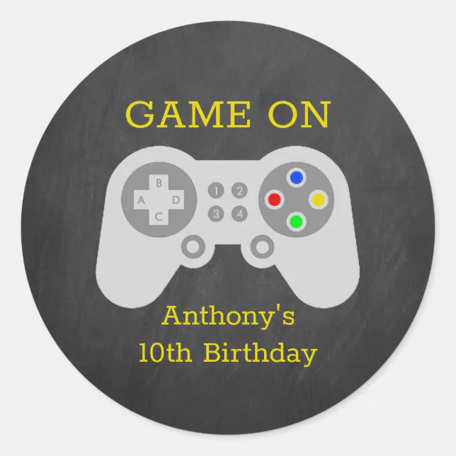 Modern Gamer Any Age Birthday Party Classic Round Sticker | Zazzle