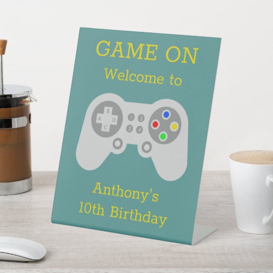 Modern Gamer Any Age Birthday Party Welcome Pedestal Sign | Zazzle.com