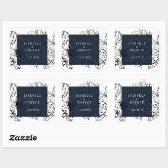 Modern Garden | Blue | Floral wedding Square Sticker | Zazzle