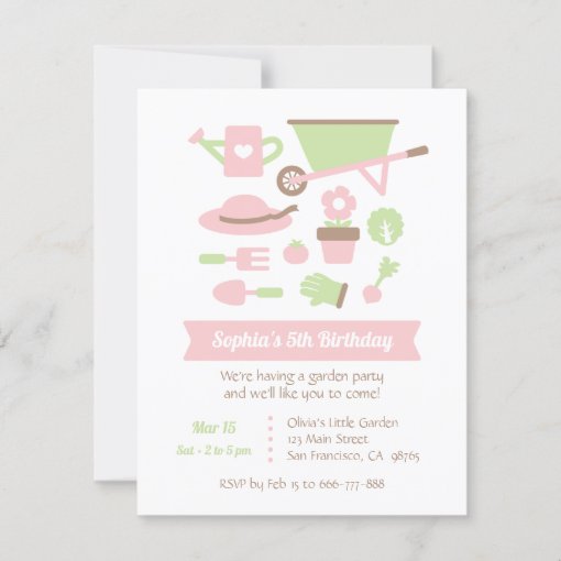 Modern Garden Tools and Plants Birthday Party Invitation | Zazzle