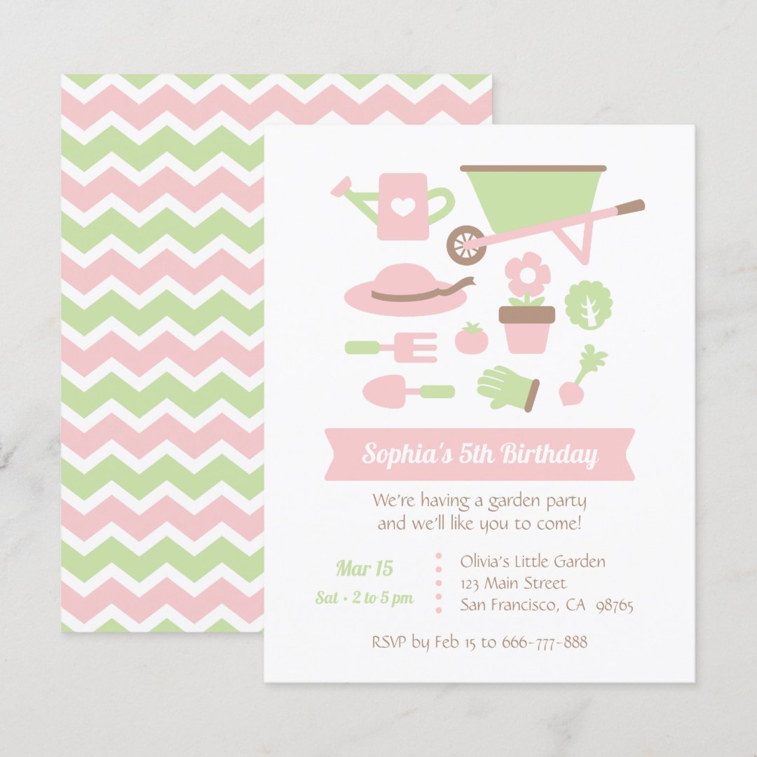 Modern Garden Tools and Plants Birthday Party Invitation | Zazzle