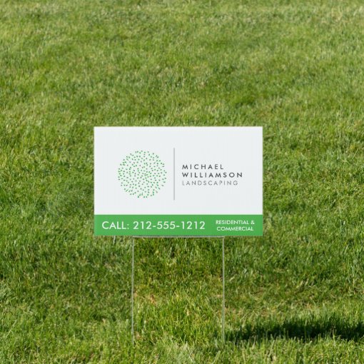 Modern Gardener Landscaping Shrub Logo on White Sign | Zazzle