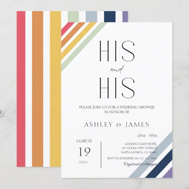 Modern Gay Wedding Couples Shower His & His LGBTQ Invitation | Zazzle