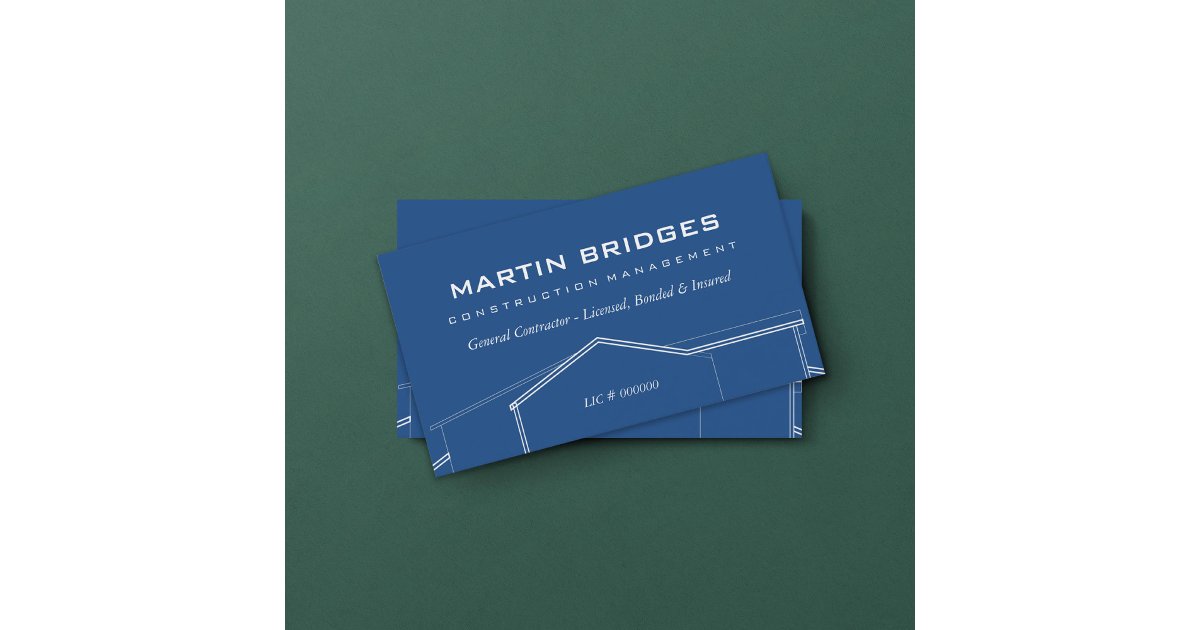 Modern General Construction Blue Print Business Card | Zazzle