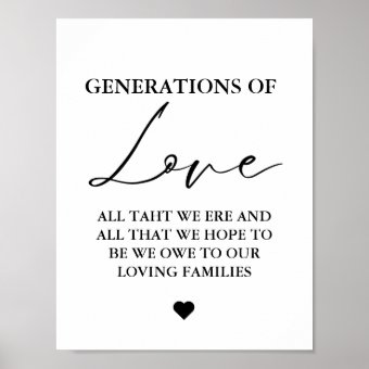 Modern Generations of love Wedding Party Sign | Zazzle
