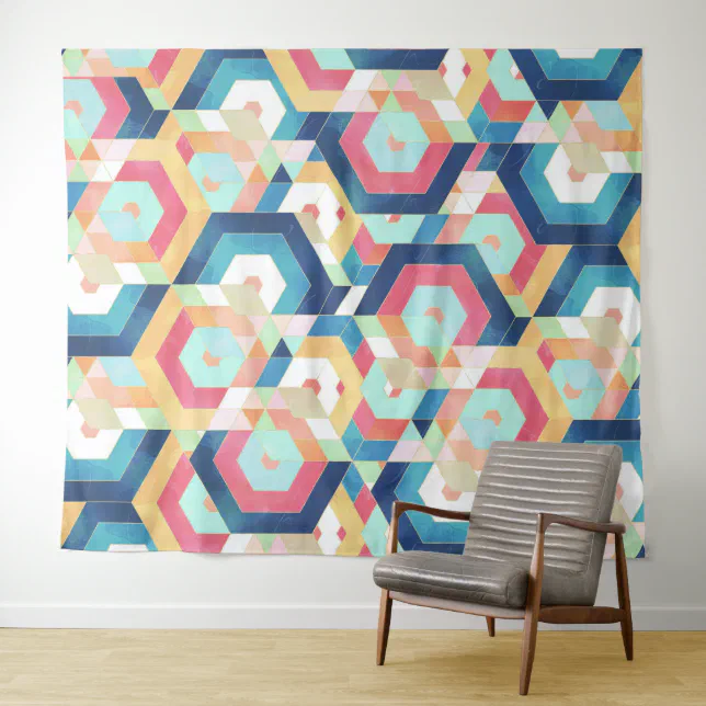 Modern geometric abstract pattern tapestry | Zazzle