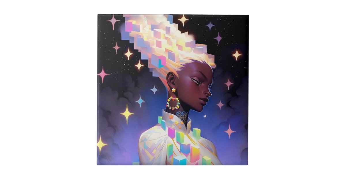 Modern Geometric Anime Girl Ceramic Tile | Zazzle