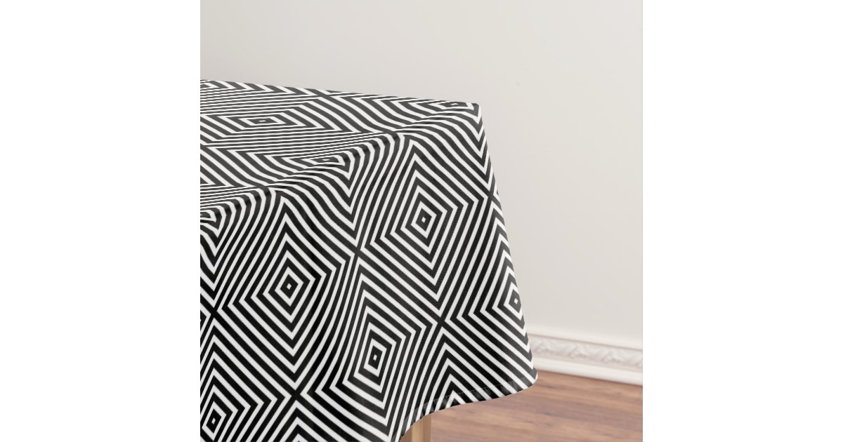 Modern Geometric Black and White Diamond Pattern Tablecloth | Zazzle