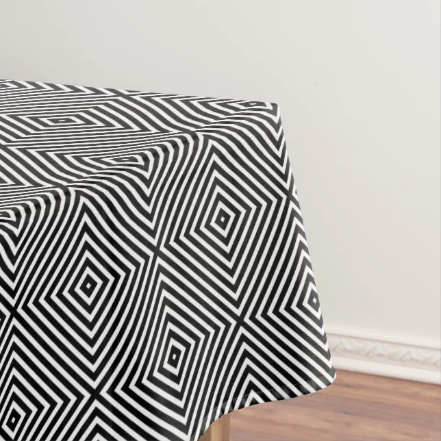 Modern Geometric Black and White Diamond Pattern Tablecloth | Zazzle