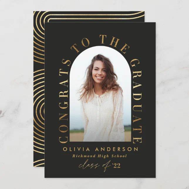 Modern geometric black gold photo arch graduation | Zazzle