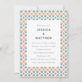Modern Geometric Blue Orange Moroccan Wedding Invitation | Zazzle