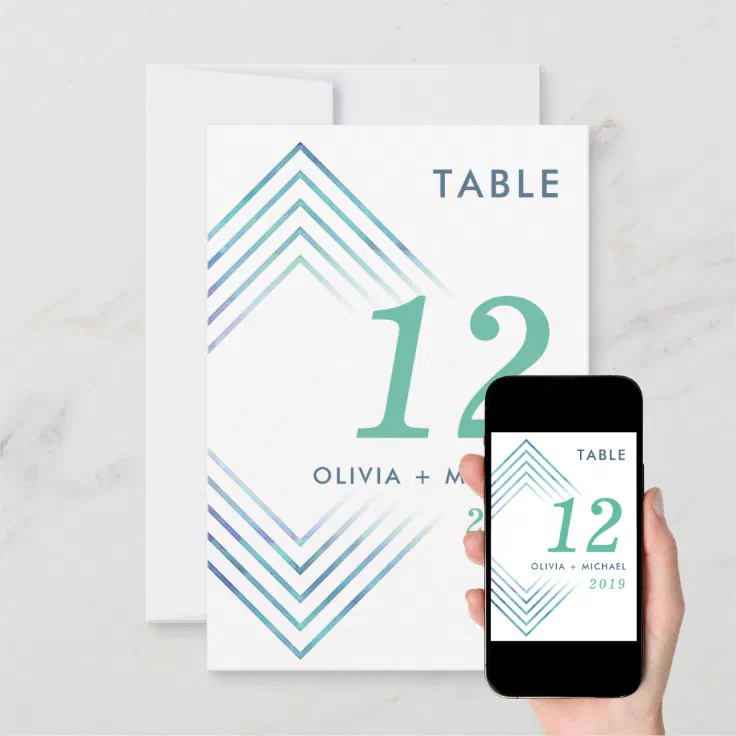 Modern Geometric Blue Watercolor Table Number | Zazzle