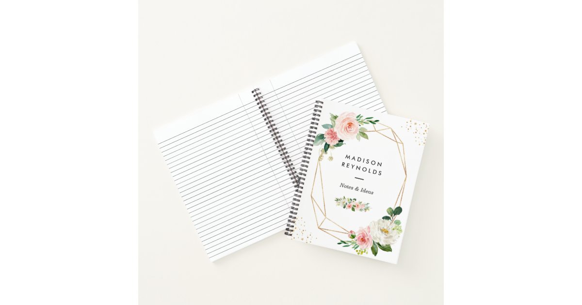Modern Geometric Blush Pink Floral Personal Notes Notebook | Zazzle