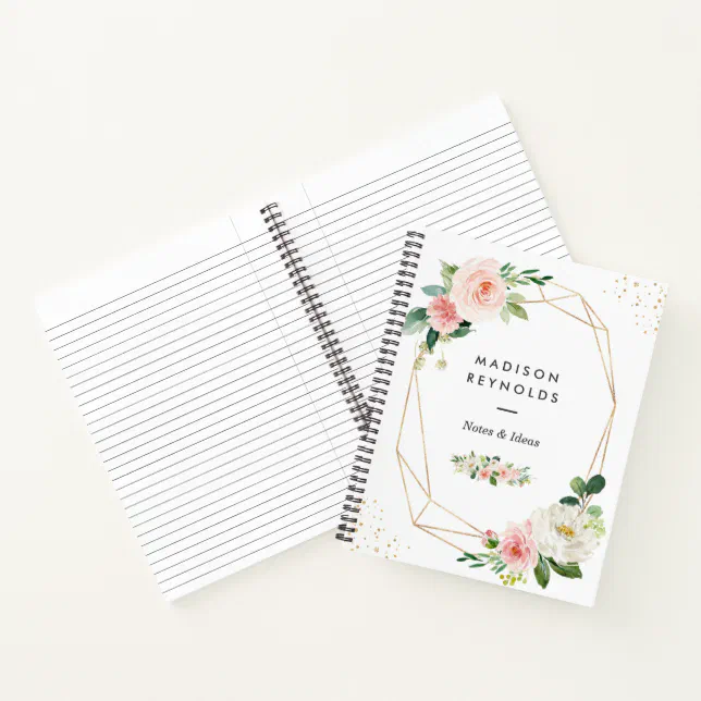 Modern Geometric Blush Pink Floral Personal Notes Notebook | Zazzle
