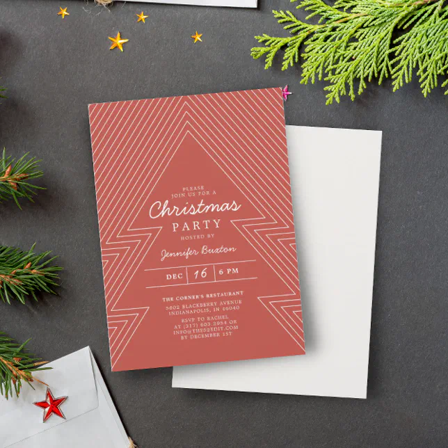 Modern Geometric Christmas Rust Holiday Party Invitation | Zazzle