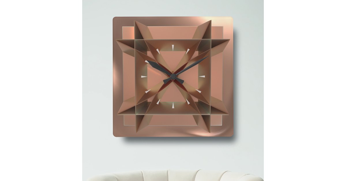 Modern Geometric Copper Coloured Square Wall Clock | Zazzle