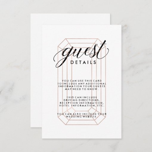 Modern Geometric Diamond Guest Information Enclosure Card | Zazzle