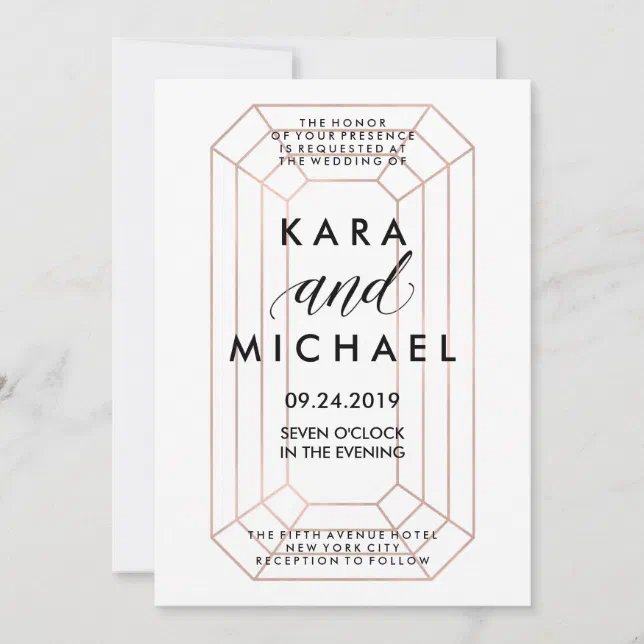 Modern Geometric Emerald Cut Diamond Shape Wedding Invitation | Zazzle