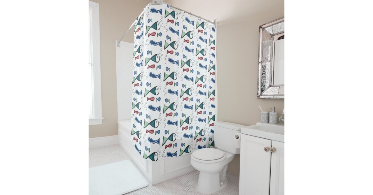 Modern Geometric Fish Pattern Shower Curtain | Zazzle