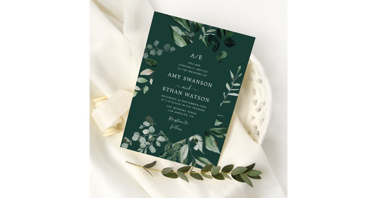 modern geometric frame greenery wedding invitation | Zazzle