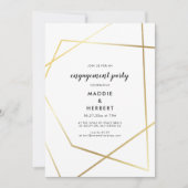 Modern geometric gold frame engagement party invitation | Zazzle