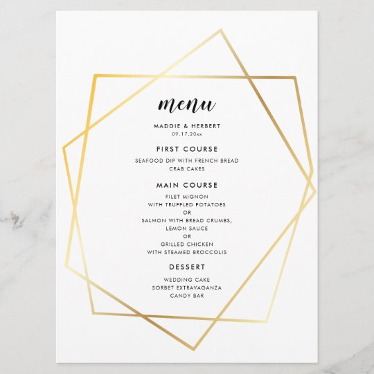 Modern geometric gold frame wedding menu | Zazzle.com