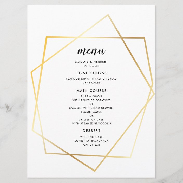 Modern geometric gold frame wedding menu | Zazzle.com