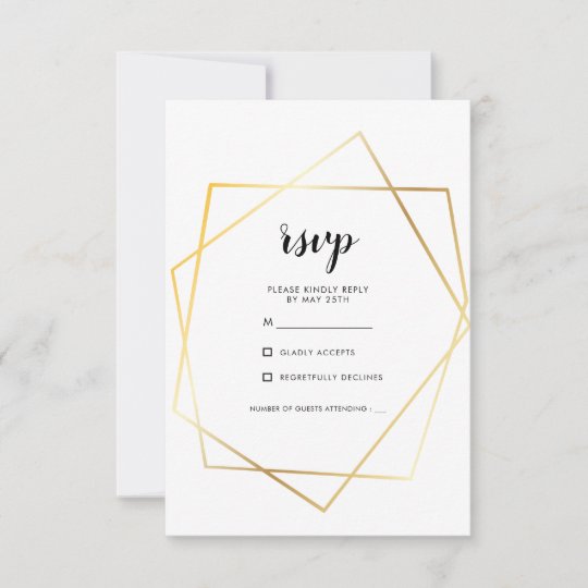 Modern geometric gold frame wedding RSVP card | Zazzle.com