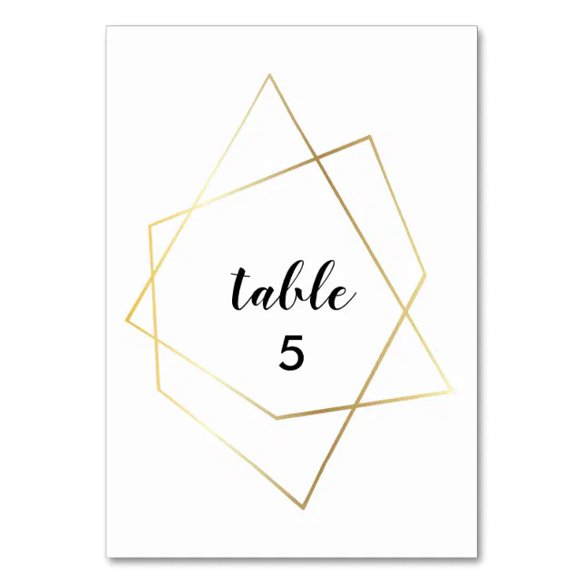 Modern geometric gold frame wedding table number | Zazzle