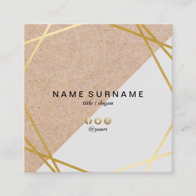 Modern Geometric Gold Kraft Printed Lt Pastel Grey Square Business Card ...
