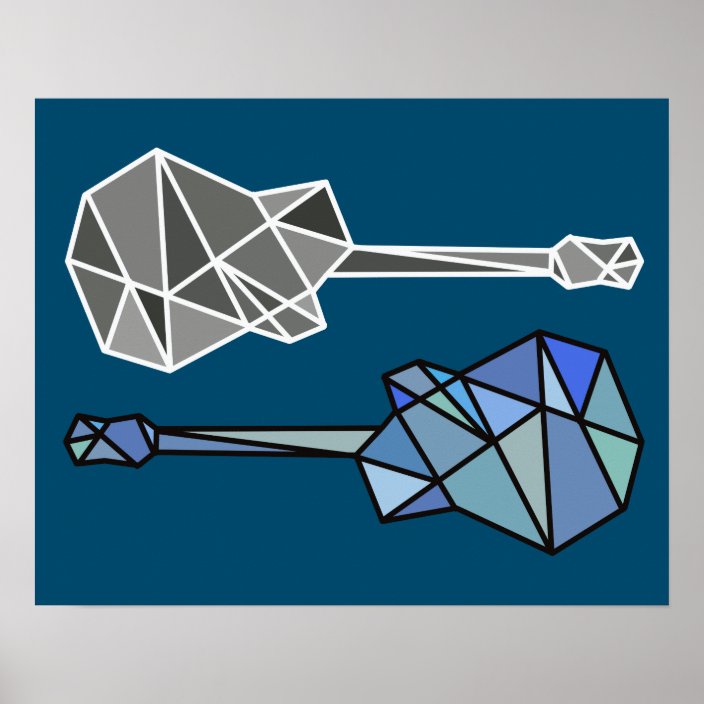 modern geometric guitars music on blue poster | Zazzle.com