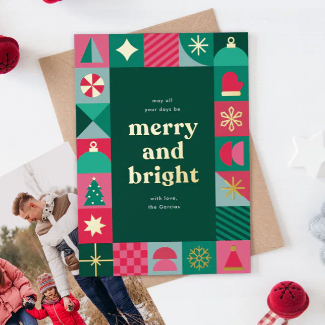 Modern Geometric Icons Christmas Greeting Foil Holiday Card | Zazzle