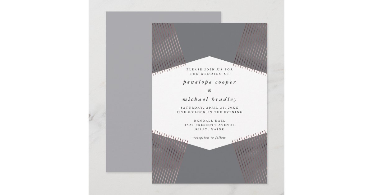 Modern Geometric Lines Gray Wedding Invitation | Zazzle