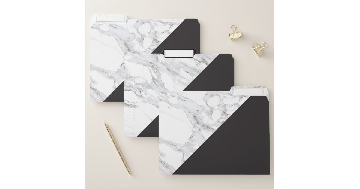 Modern Geometric Marble/Black File Folder | Zazzle