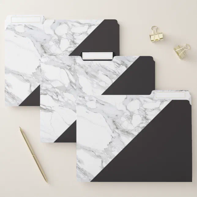 Modern Geometric Marble/Black File Folder | Zazzle