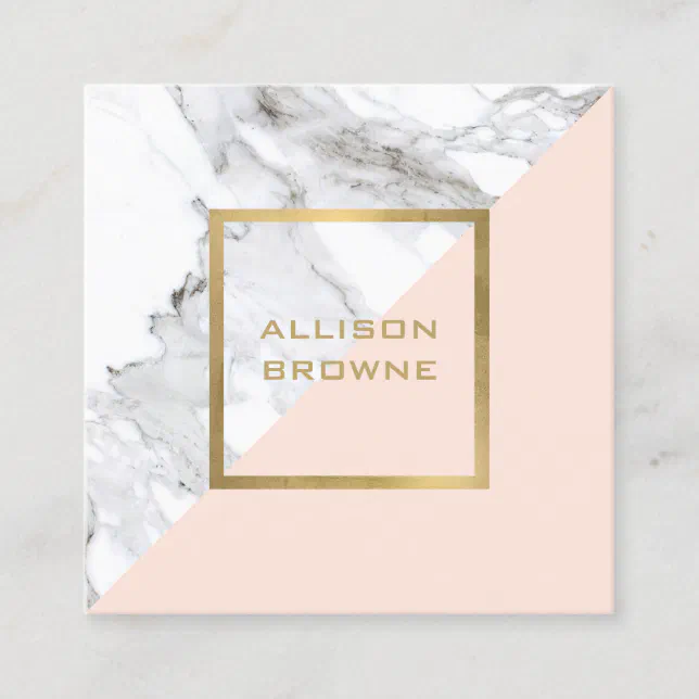 Modern Geometric Marble/Pink and Faux Gold Square Business Card | Zazzle