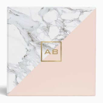 Modern Geometric Marble/Pink Monogram Logo Binder | Zazzle