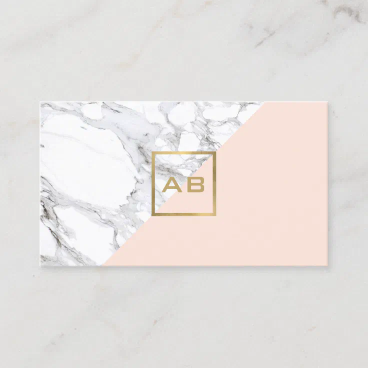 Modern Geometric Marble/Pink Monogram Logo Business Card | Zazzle