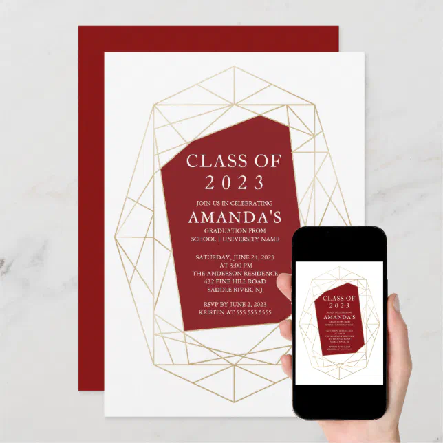 Modern Geometric Maroon Graduation Invitation | Zazzle