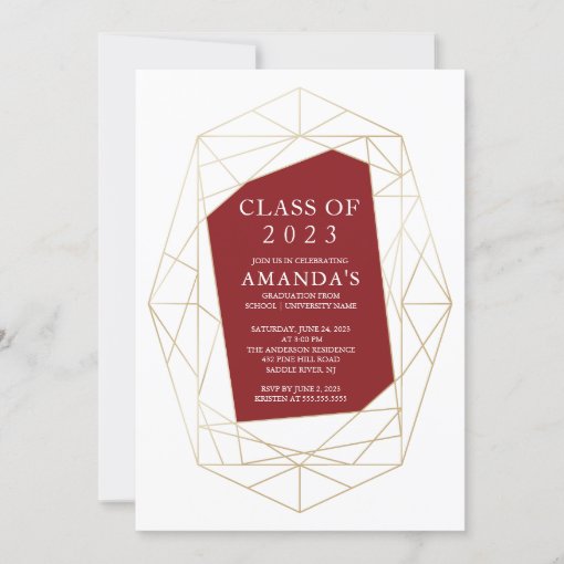 Modern Geometric Maroon Graduation Invitation | Zazzle
