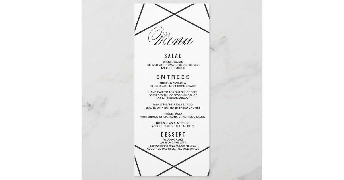 Modern Geometric Menu Card | Zazzle