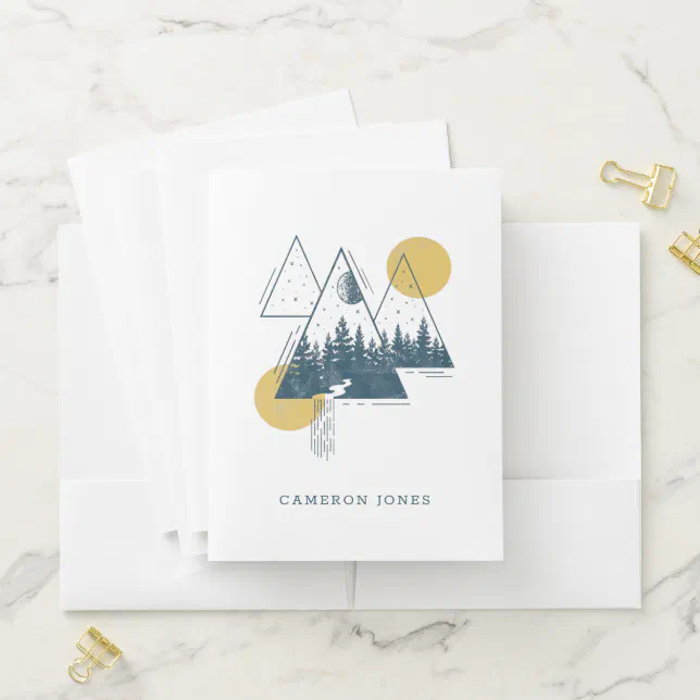 Modern Geometric Nature Landscape Personalized Pocket Folder | Zazzle