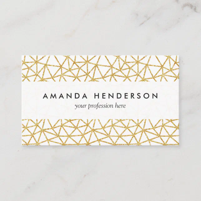 Modern Geometric Pattern White Gold Glitter Stripe Business Card | Zazzle