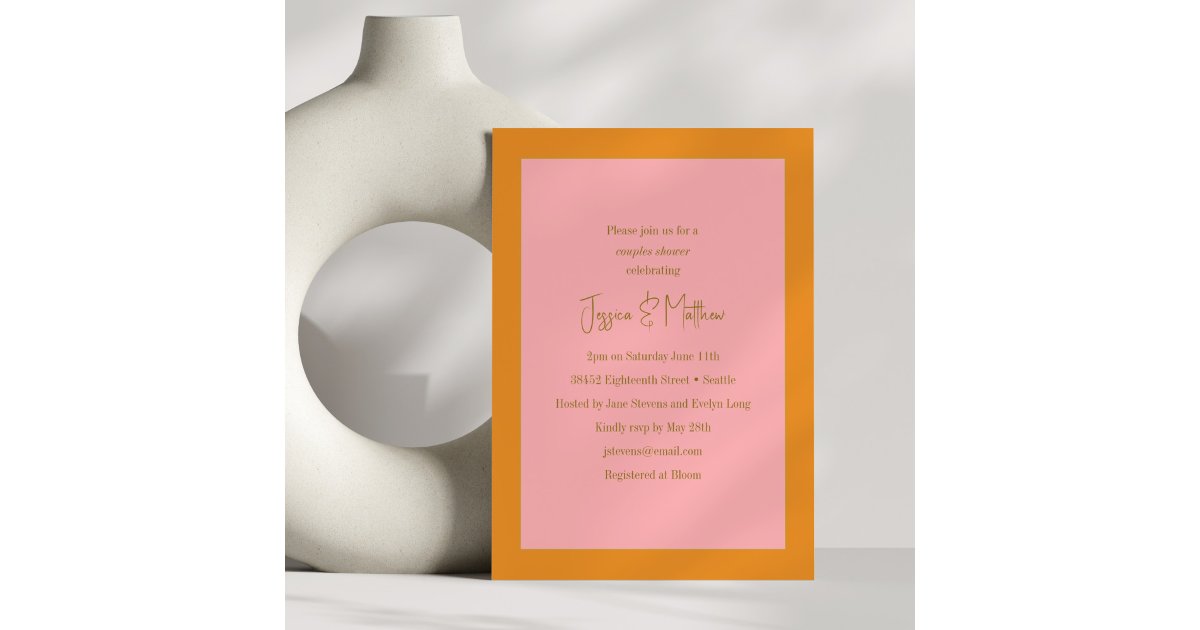 Modern Geometric Pink and Orange Couples Shower Invitation | Zazzle