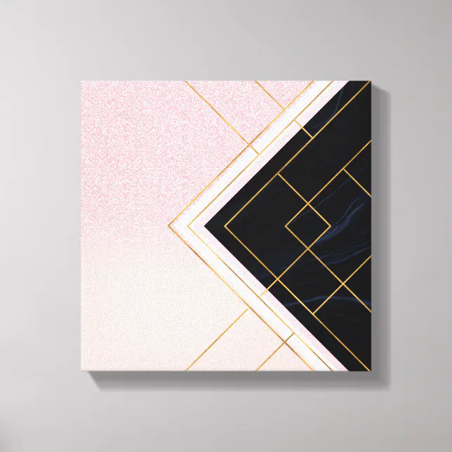 Modern Geometric Pink Gold Strokes Design Canvas Print | Zazzle