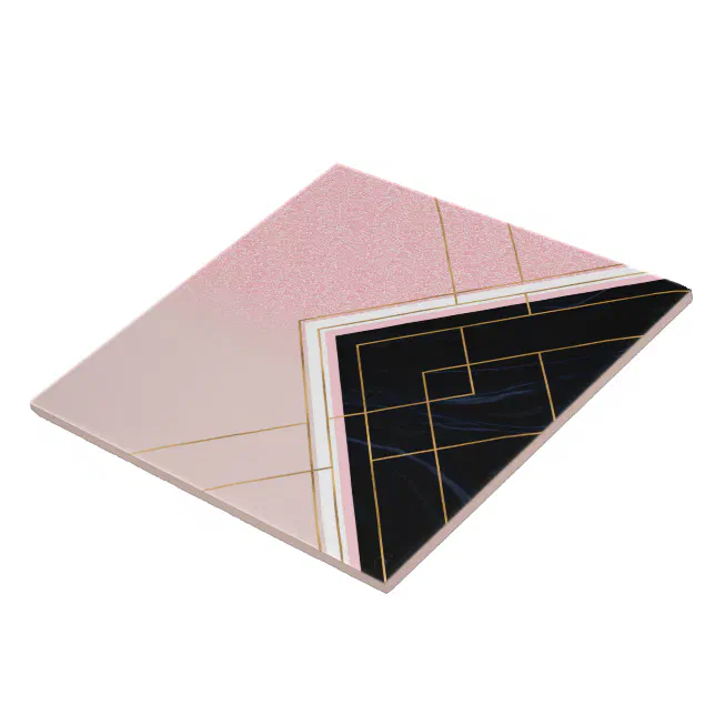 Modern Geometric Pink Gold Strokes Design Ceramic Tile | Zazzle