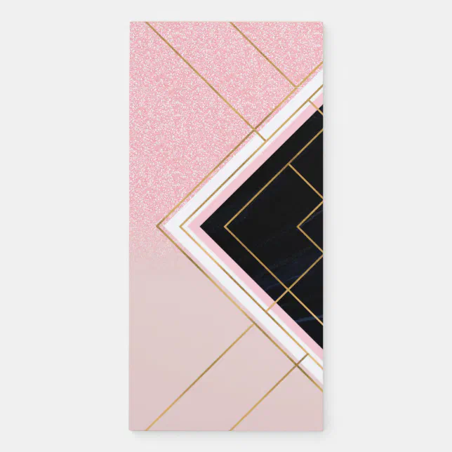 Modern Geometric Pink Gold Strokes Design Magnetic Notepad | Zazzle