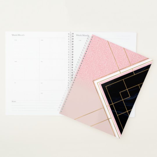 Modern Geometric Pink Gold Strokes Design Planner | Zazzle.com