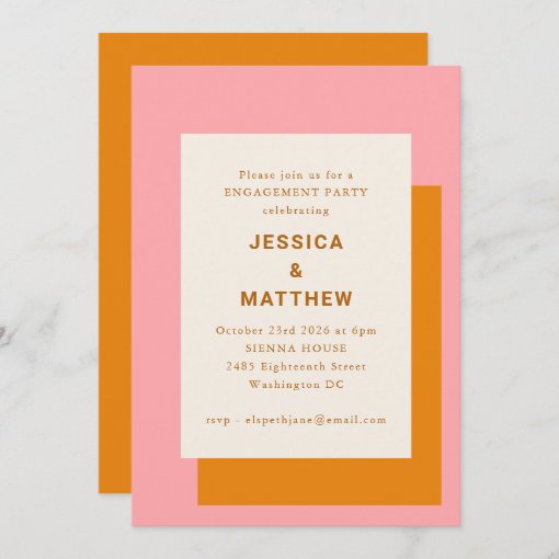 Modern Geometric Pink Orange Engagement Party Invitation | Zazzle