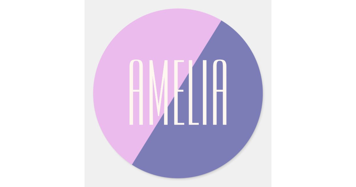 Modern Geometric Pink Purple Personalized Name Classic Round Sticker ...